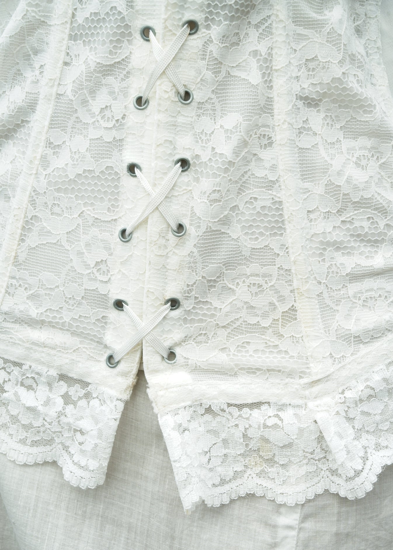 Vintage 80s White Lace Boned Corset Bustier • 34" • Basque Suspenders ...