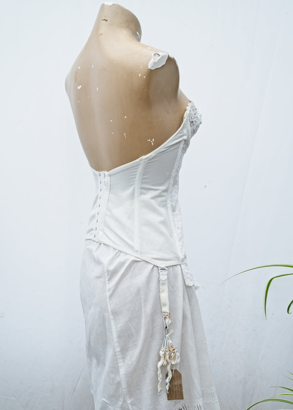 Vintage 80s White Lace Boned Corset Bustier • 34" • Basque Suspenders ...
