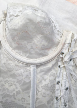 Vintage 80s White Lace Boned Corset Bustier • 34" • Basque Suspenders ...