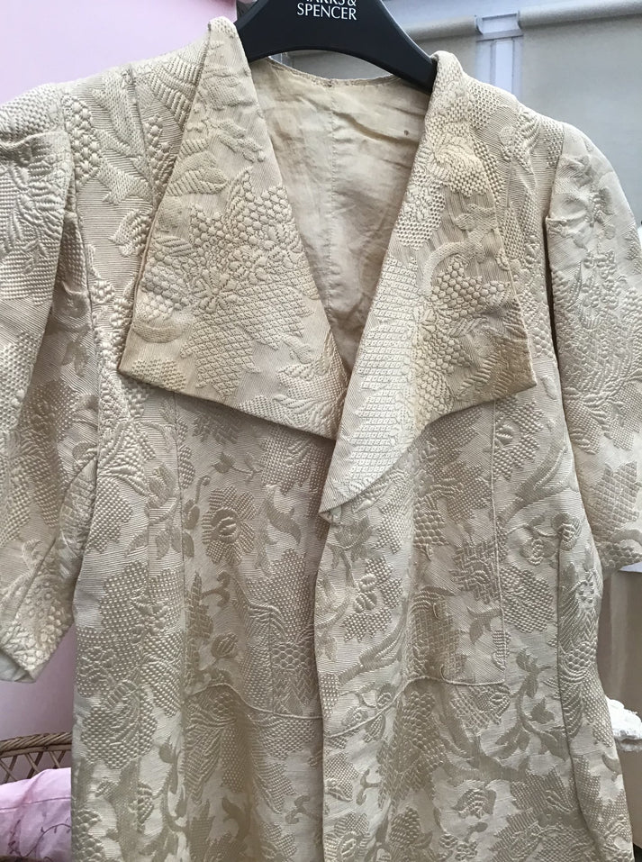 1910s Antique Edwardian Cream Silk Matelassé Brocade Drape Coat – Top ...