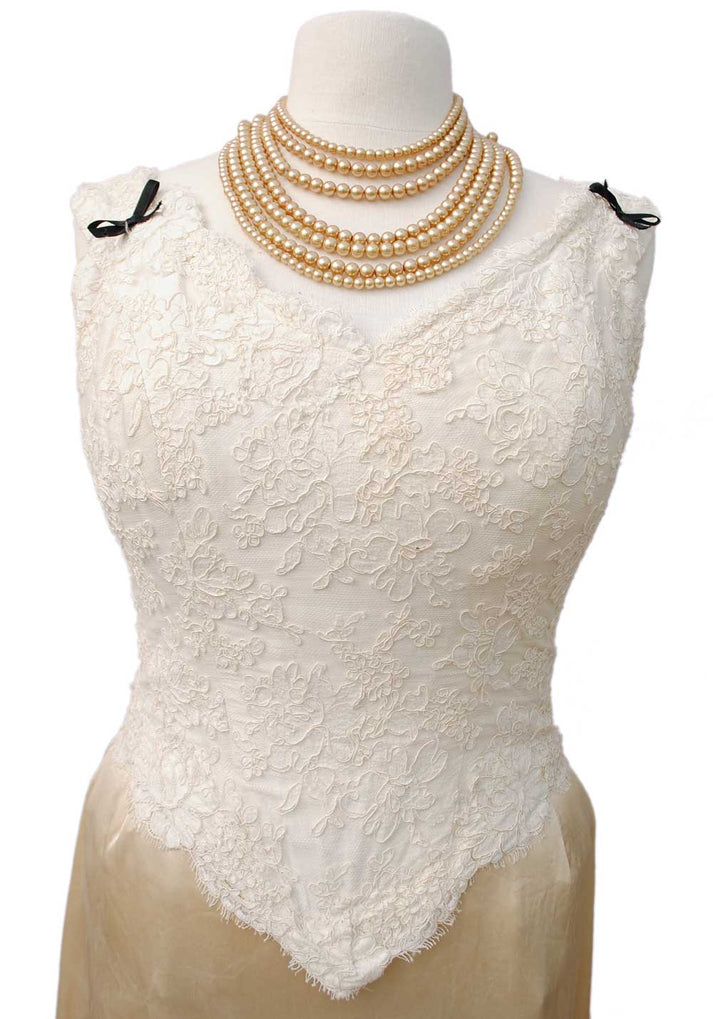1990s Vintage Cream Lace Bustier Corset Top • Button Back fastening ...